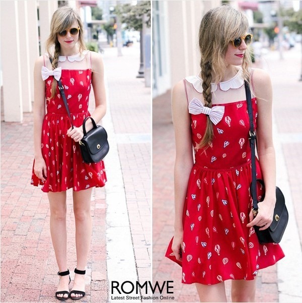Peter Pan Collar Ballon Printed Red Dress | Whirl W.'s Photo | Beautylish