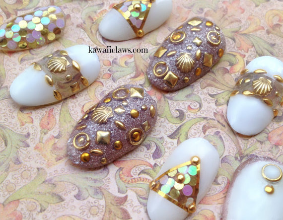 Summer Mermaid Seashell 3D nails | Katherine A.'s (kawaiiclaws) Photo ...