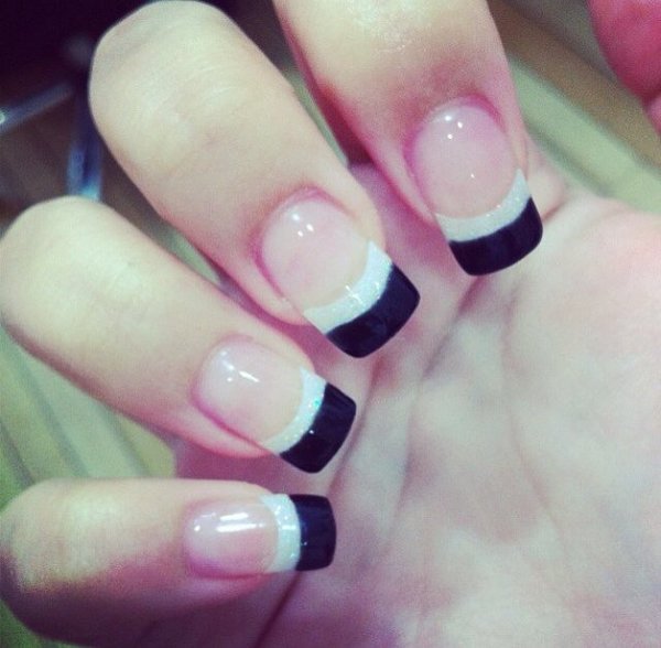 Traditional white French tips with black ends | Lily P.'s Photo ...