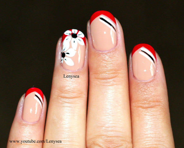 Elegant Red French Tip with Flowers | Elena S.'s (ElenaSandina) Photo ...