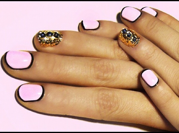 Gorgeous pink nails with black outline boarder. | Stephanie M.'s ...